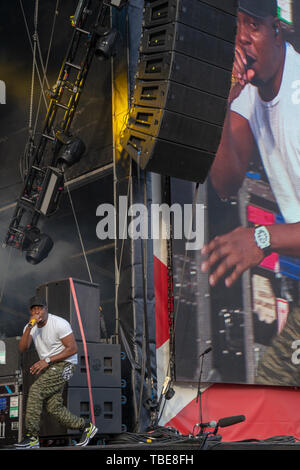 Dizzy Rascal performing on stage at the 2019 All Points East Festival ...