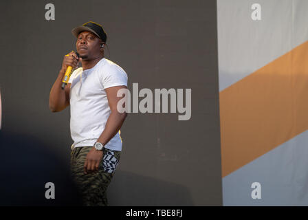 London, UK. Saturday, 1 June, 2019. Dizzy Rascal performing on stage at ...