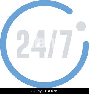 24 hours a day and 7 days a week icon symbol. 3D style. Trendy, modern ...