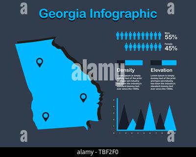 Georgia vector map with infographic elements, pointer marks. Editable ...