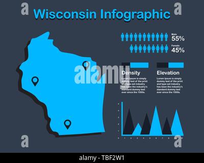 Wisconsin state map, USA. Set of Wisconsin maps with outline border ...