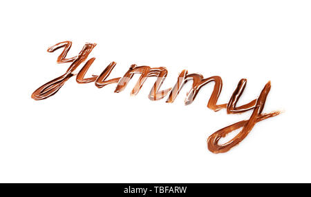 Word Chocolate written with liquid chocolate in a gothic style on a ...