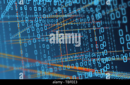 Binary digital data flow in dark blue background, abstract technology concept Stock Photo - Alamy