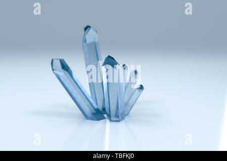 A cluster of blue magic crystal gather together, 3d rendering. Computer ...