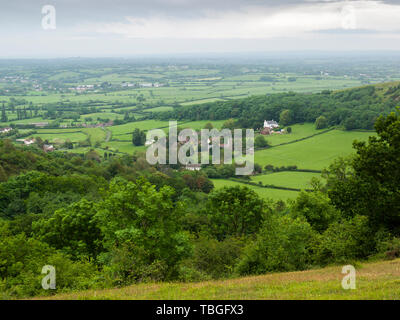 The south Mendip Hills viewed from Lower Weare on the Somerset levels ...