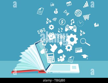 Computer as book knowledge base concept - laptop as elearning idea Stock Vector Image & Art - Alamy
