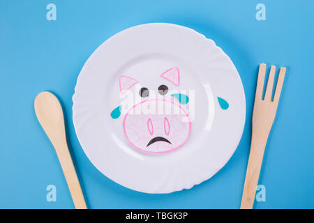 Vegan motivational illustration. crying animals on the plate Stock ...