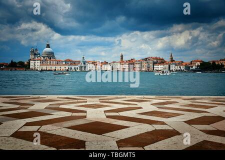 City skyline of Venice and ground pattern viewed from waterfront in ...