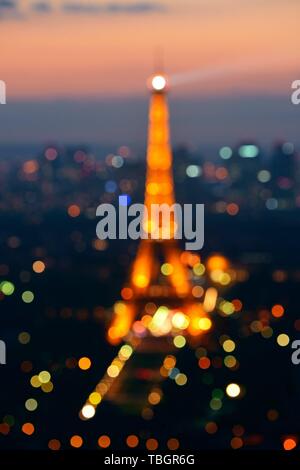 PARIS, FRANCE - MAY 13: Rooftop view with street and Eiffel tower on ...