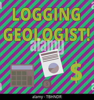 Mud logging geologist in mud log control room viewing results from ...
