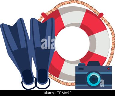 marine float with camera photographic and diving fins Stock Vector ...