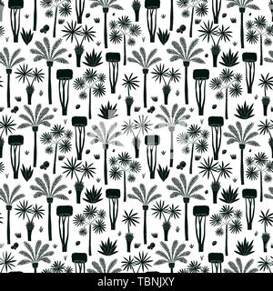 Fun hand drawn African plants illustration set. Cactuses, palms, exotic ...