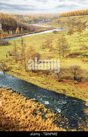 The strange geological landscape of the non-frozen river Stock Photo ...