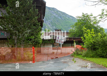 SLOVENIA, BOHINJ: 26. May 2019: Hotel Zlatorog during renovation under ...