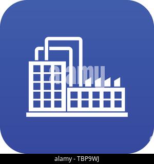 Digital vector blue factory pollution icons with drawn simple line ...
