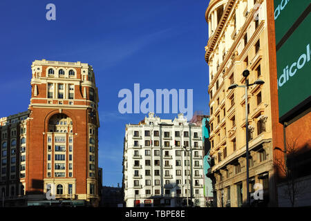 Plaza del Callao square in Gran Via street, downtown of Madrid, Spain ...