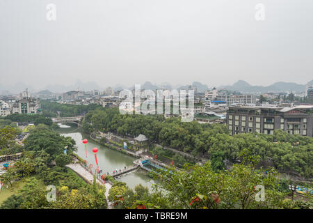 Construction canal woods in the rain in Guilin, China in autumn Stock ...