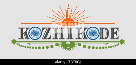 Kozhikode City Name (India, Asia) with black white city map ...