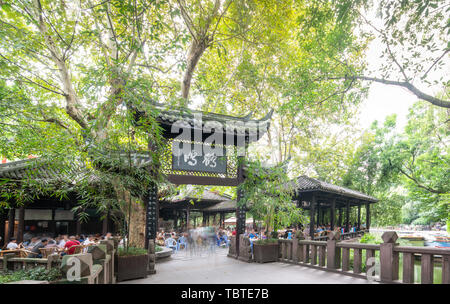 Chinese traditional tea house and gardens Chengdu Sichuan province ...