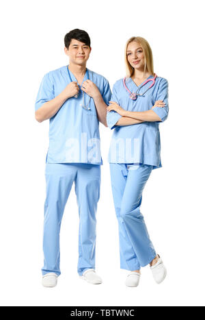 Portrait of medical assistants on white background Stock Photo - Alamy