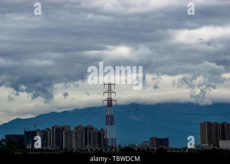 Dongguan Shipai town city scenery, black clouds press the top, mountain ...