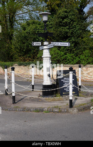 Pump, Signpost, and Lamp, at the crossroads, Hexton, Hertfordshire. The ...