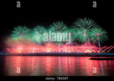 Dalian Xingwan Bridge New Year fireworks Stock Photo - Alamy