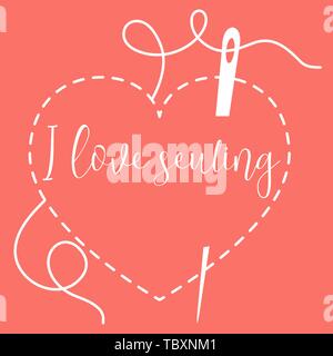 Vector illustration with heart stitches and needle with thread. Tools ...