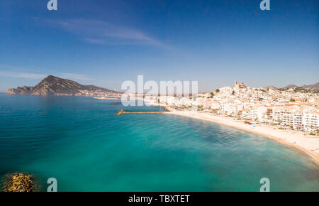 Altea, Spain. Aerial view of white houses of old town Altea, Spain with ...