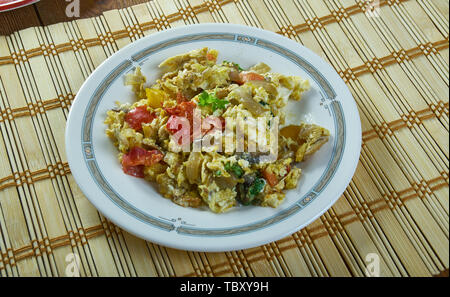 Traditional Bulgarian vegetable dish mish mash with mixed baked peppers ...