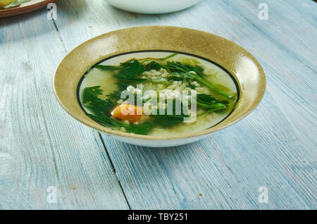 Spring vegetable soup nettle with Wheat Groats close up Stock Photo - Alamy
