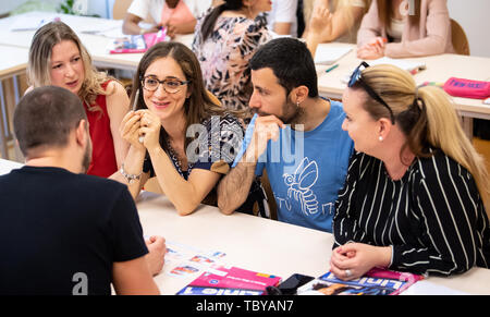 Munich, Germany. 04th June, 2019. Participants in an integration course ...