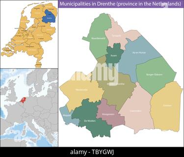 map of Drenthe region of Netherlands and location on Dutch map Stock ...