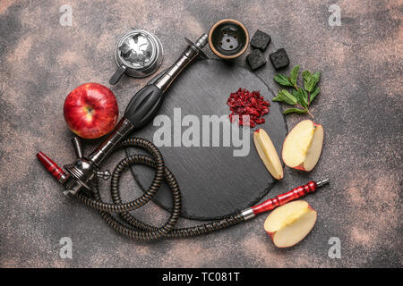 Composition with parts of hookah on grunge background Stock Photo - Alamy