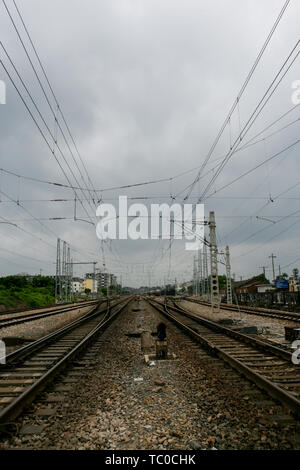 The longitudinal and horizontal lines of the railway Stock Photo - Alamy