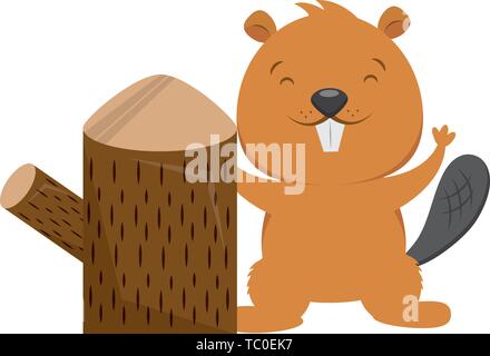 beaver and tree stump on white background Stock Vector Image & Art - Alamy
