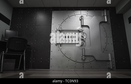 Closed steel bank vault door, close-up. Bank vault. Safe storage of ...
