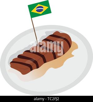 Brazilian traditional food. Churrasco. Vector illustration in hand ...