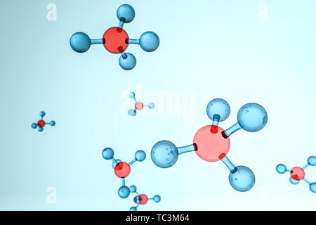 Element molecule with cyan background, three-dimensional rendering ...