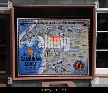 A vintage Cambrian Railways map of the Cambrian rail network in Mid ...