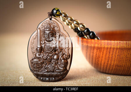 Eight patron saint of the zodiac, obsidian crystal necklace pendant ...