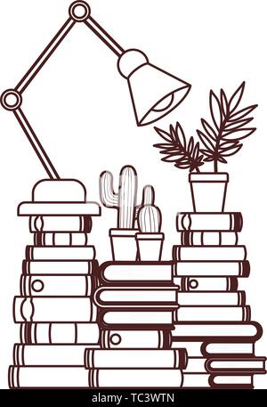 silhouette of stack of books and lamp on white background Stock Vector ...