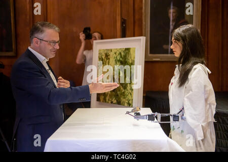 Ai-Da, AI Artist, and creator Aidan Meller at King's College, London ...