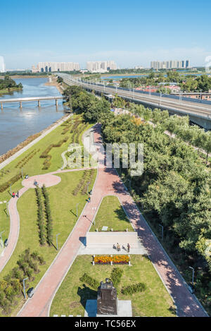 Songhua River Railway Bridge under Autumn Sunny Day in Harbin, China ...