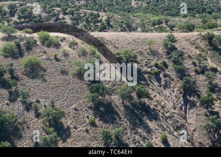 Aerial view of the U.S. border along the town of El Sasabe, Sonora ...