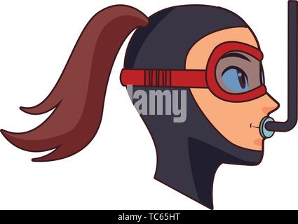 scuba diving avatar cartoon character in black and white Stock Vector ...