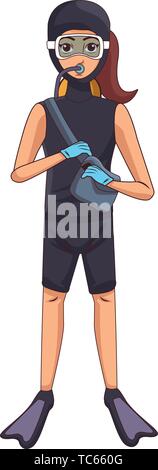 scuba diving avatar cartoon character in black and white Stock Vector ...
