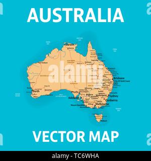 The detailed map of the Australia with regions or states and cities ...
