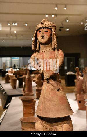 Haniwa (terracotta tomb figurine) warrior in keiko armor with a painted ...