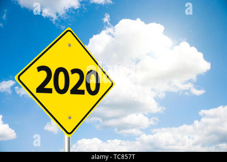 Road sign with 2019-2020 change on white background represents the new ...